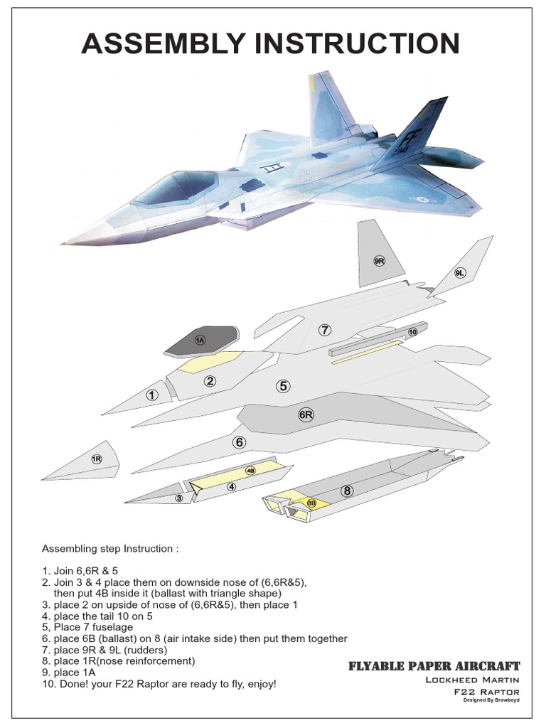 F-22 Raptor Papercraft Assembly Guide | PDF | Wing Configurations ...