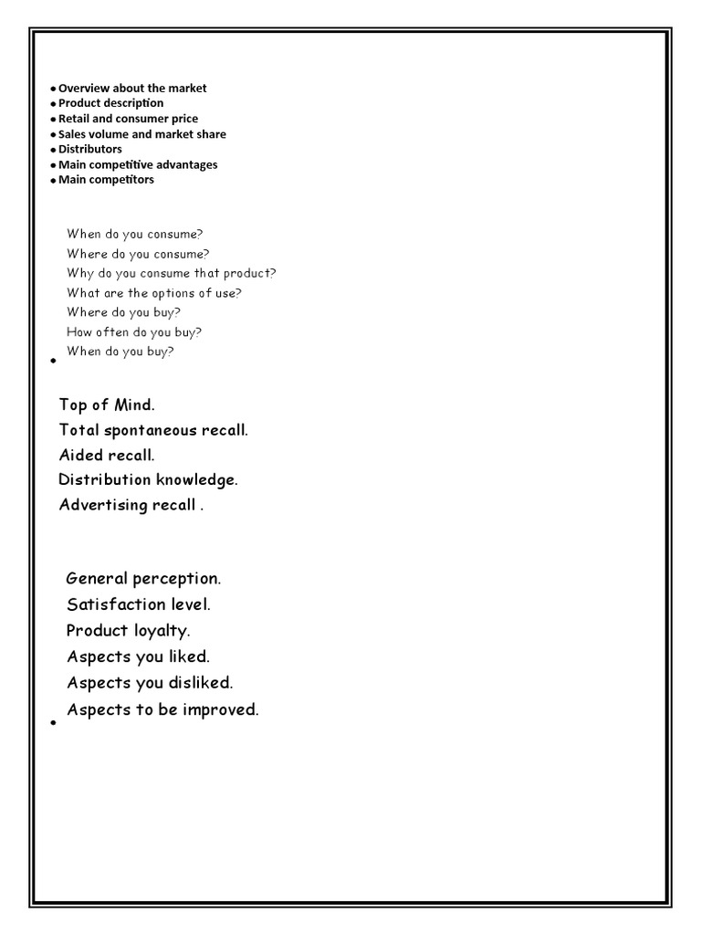 Top of Mind. Total Spontaneous Recall. Aided Recall. Distribution ...