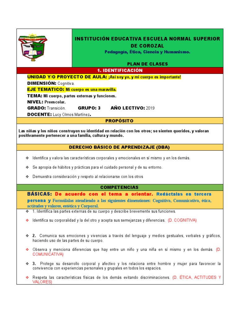 Actividades sobre el Cuerpo para Preescolar | PDF | Educación de la ...