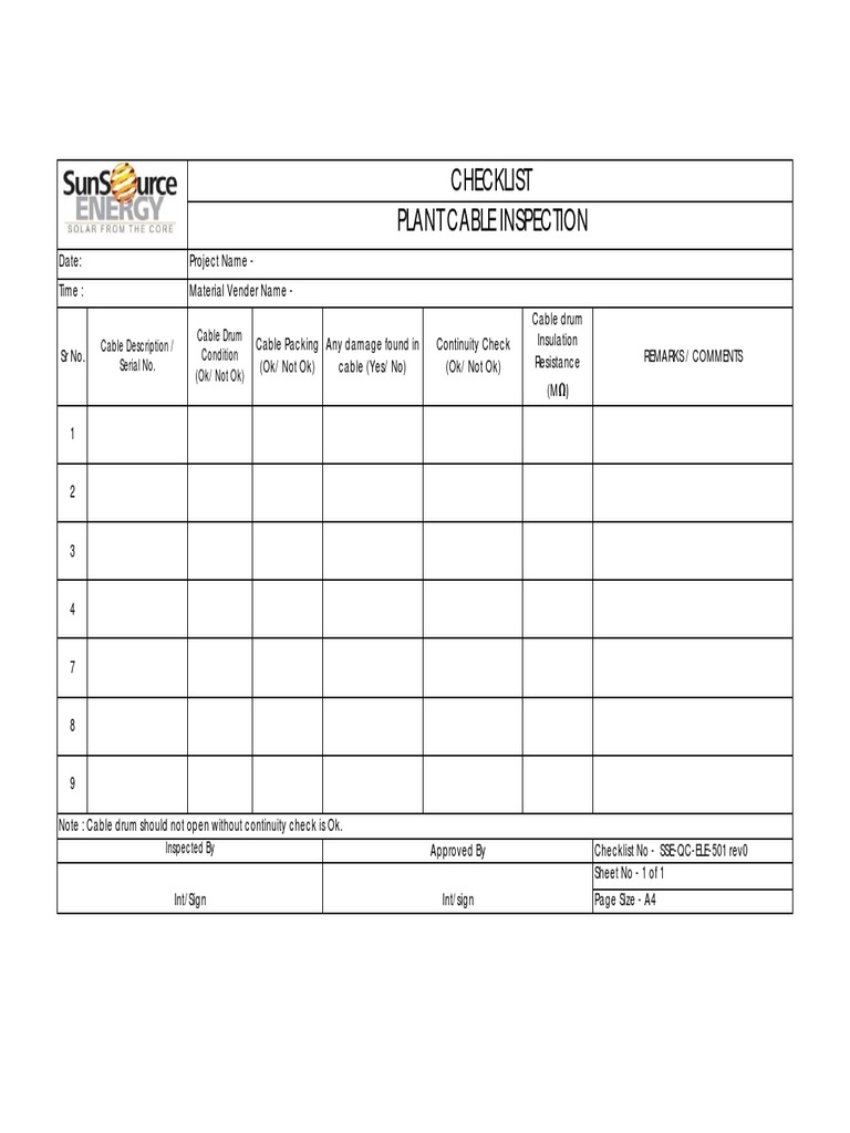 SSE-QC-ELE-501 - Plant Cable Inspection PDF | PDF | Building ...