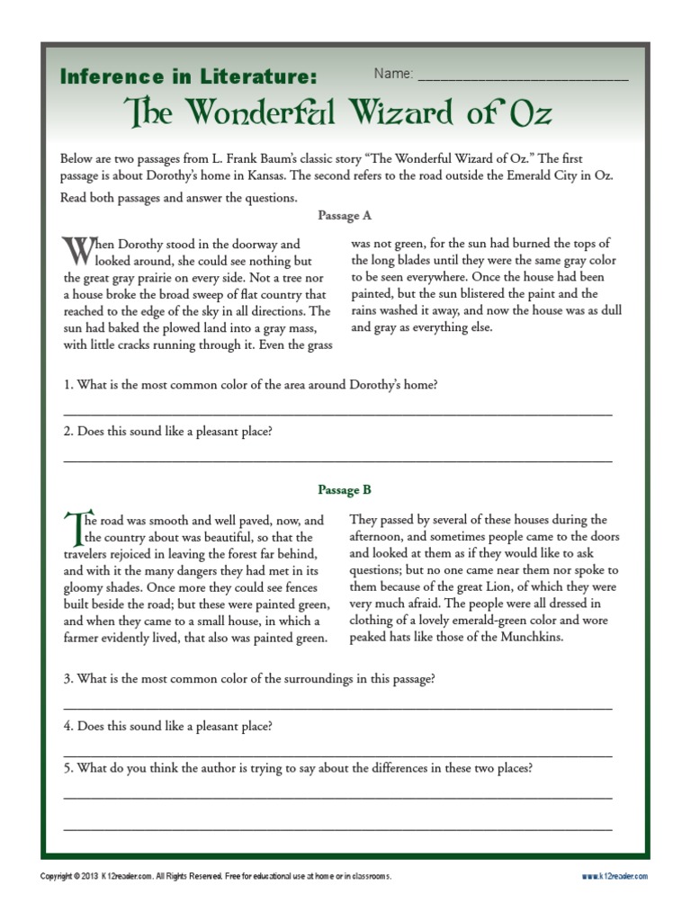 Inference in Literature PDF | PDF | Dorothy Gale | The Wonderful Wizard ...