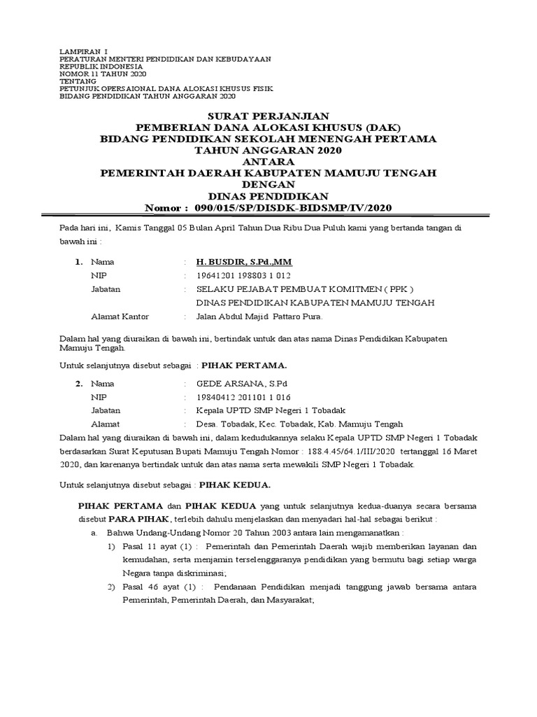 Mou SMP Negeri 1 Tobadak | PDF