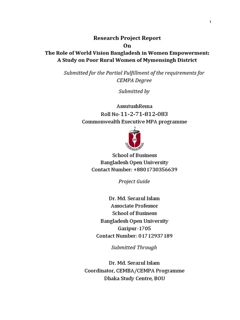 Research Project Report Final | PDF | Empowerment | Gender And Development