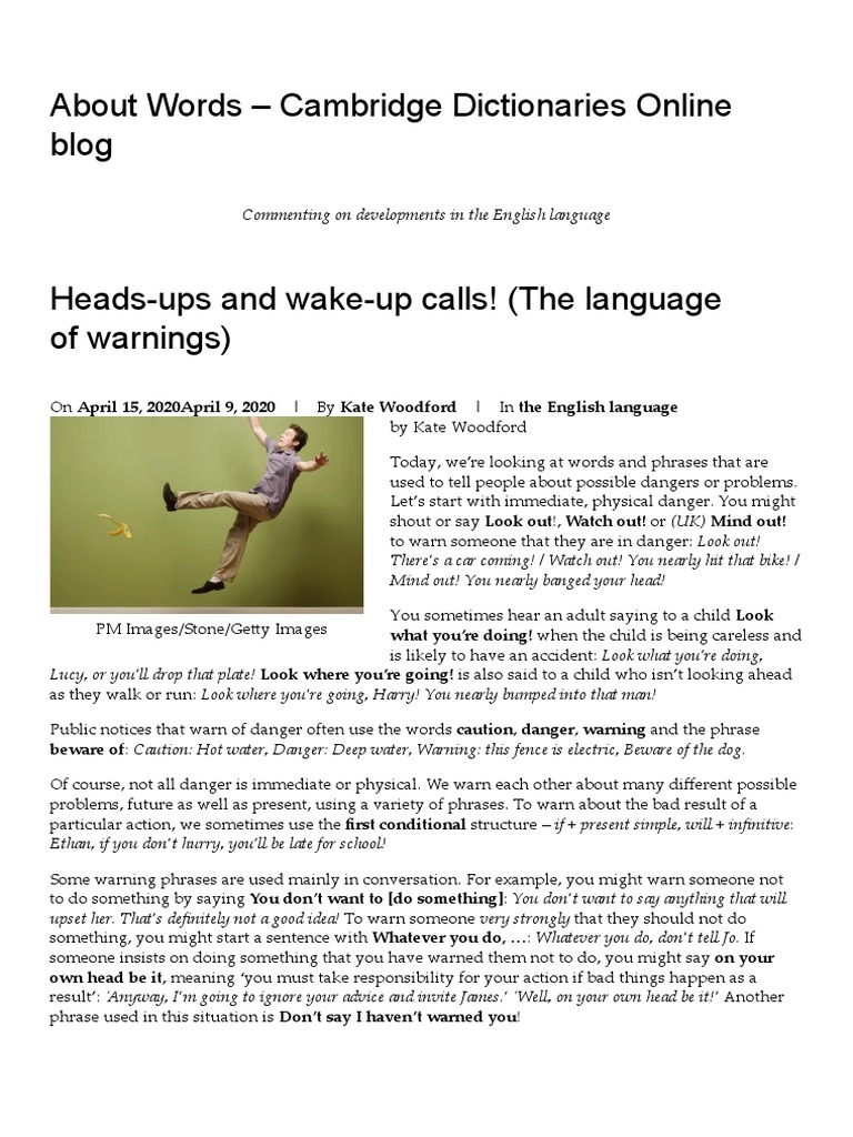 Heads-Ups and Wake-Up Calls! (The Language of Warnings) - About Words ...