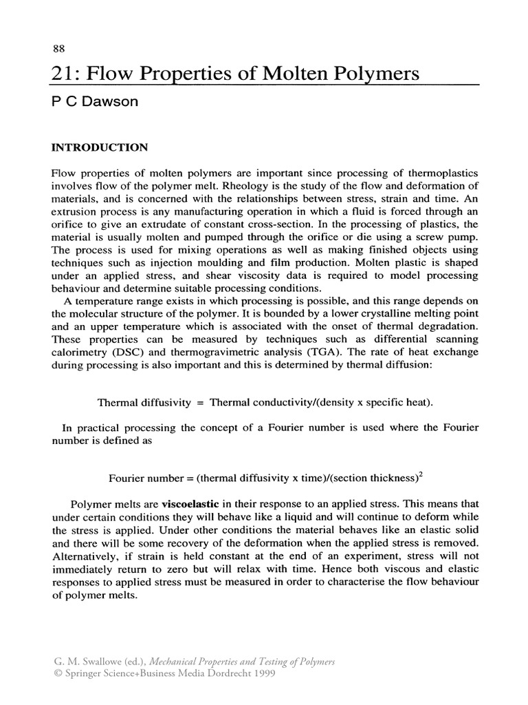 21: Flow Properties of Molten Polymers: PC Dawson | PDF | Viscosity ...