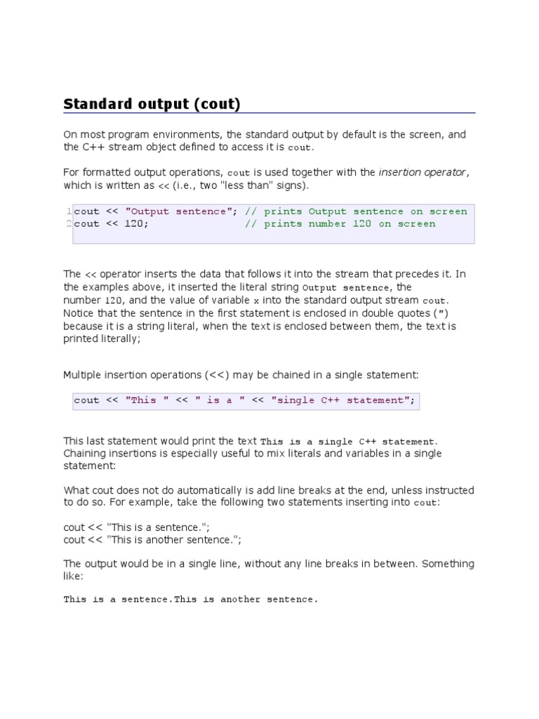 Standard Output (Cout) | PDF