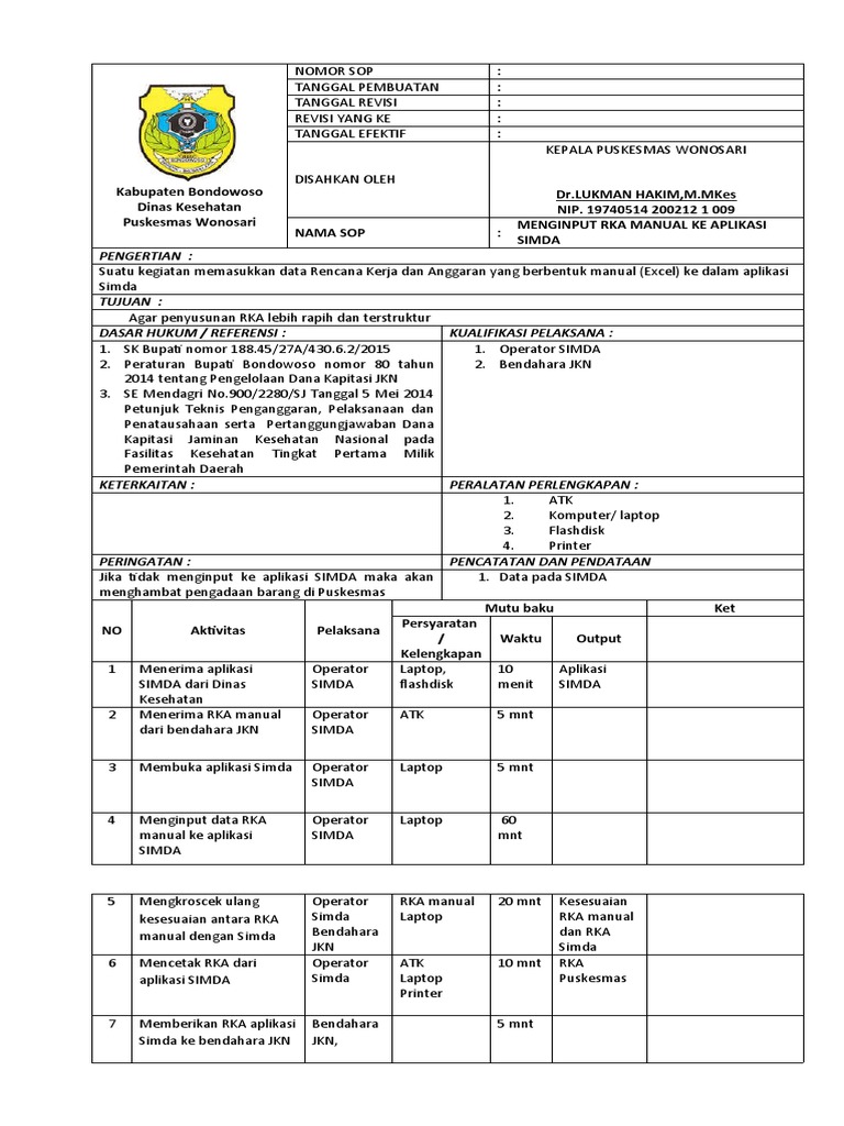 Sop Operator SIMDA | PDF | Pengelolaan Keuangan & Uang | Komputer