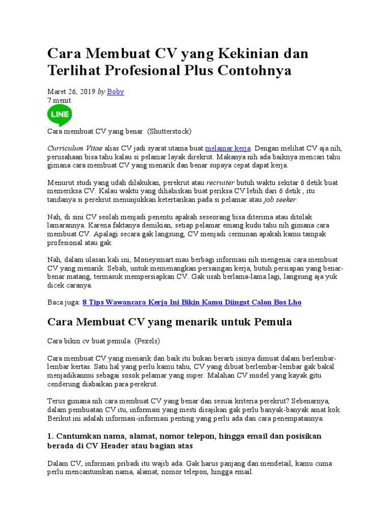 Cara Membuat CV Yang Kekinian Dan Terlihat Profesional Plus Contohnya ...