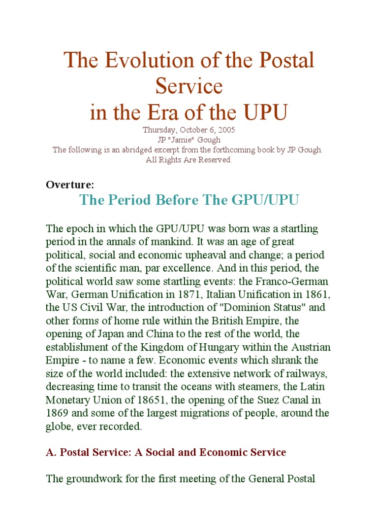 Evolution of Postal Services and UPU | PDF | Mail | United States ...