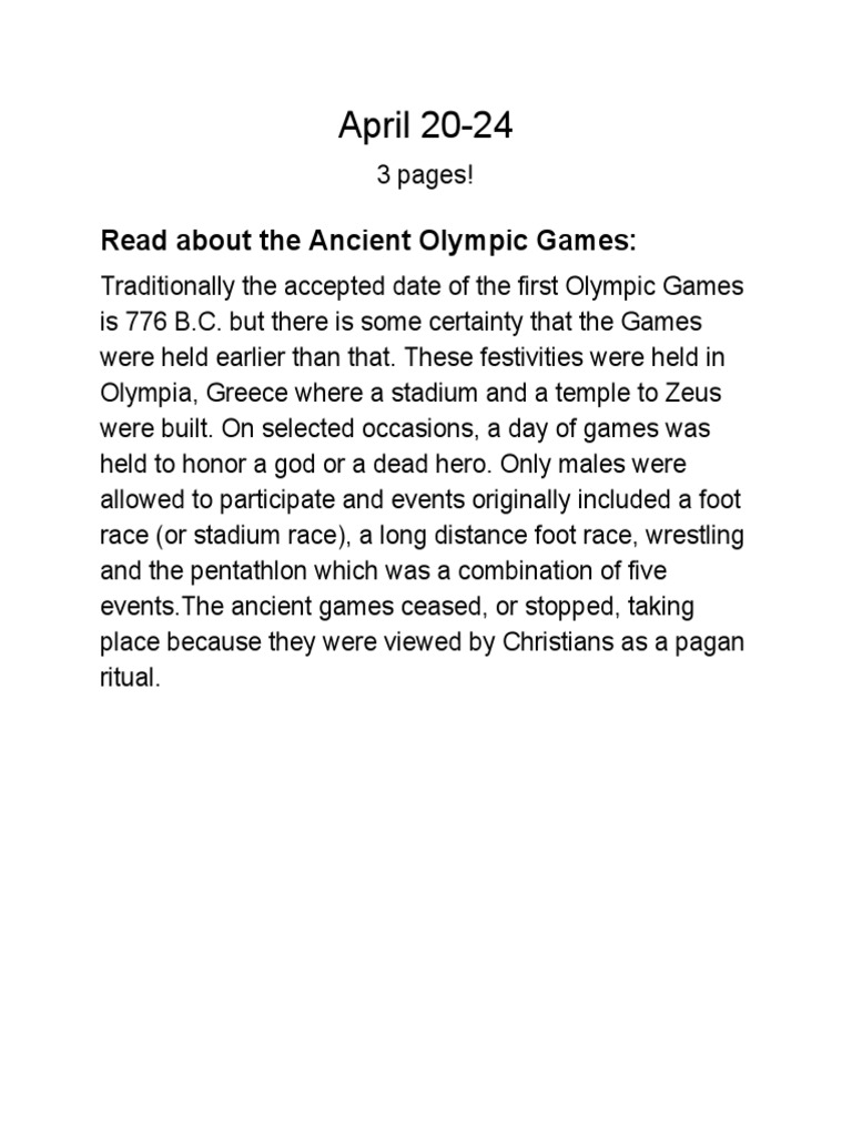 Measurement Olympics Student Activity Week 2 | PDF | Sports & Recreation