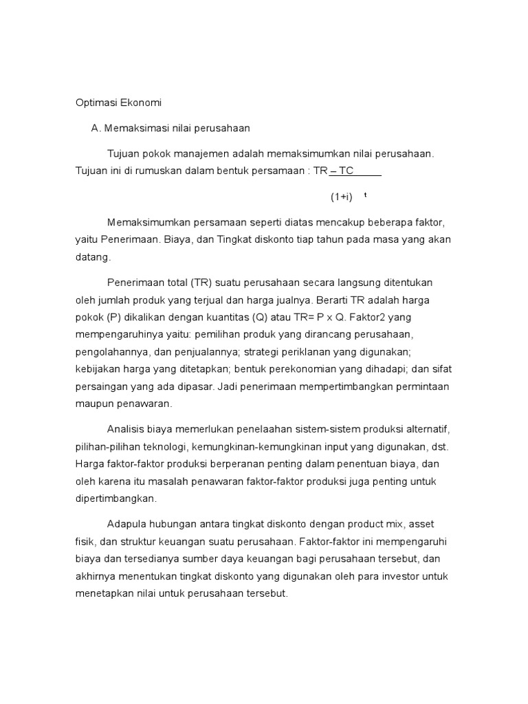 Resume Materi Optimisasi Ekonomi New | PDF