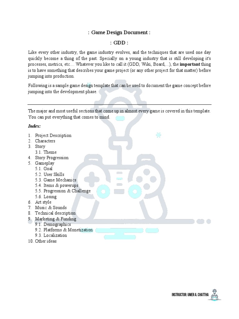 Game Design Document:: GDD:: Index | PDF | Unity (Game Engine) | Leisure