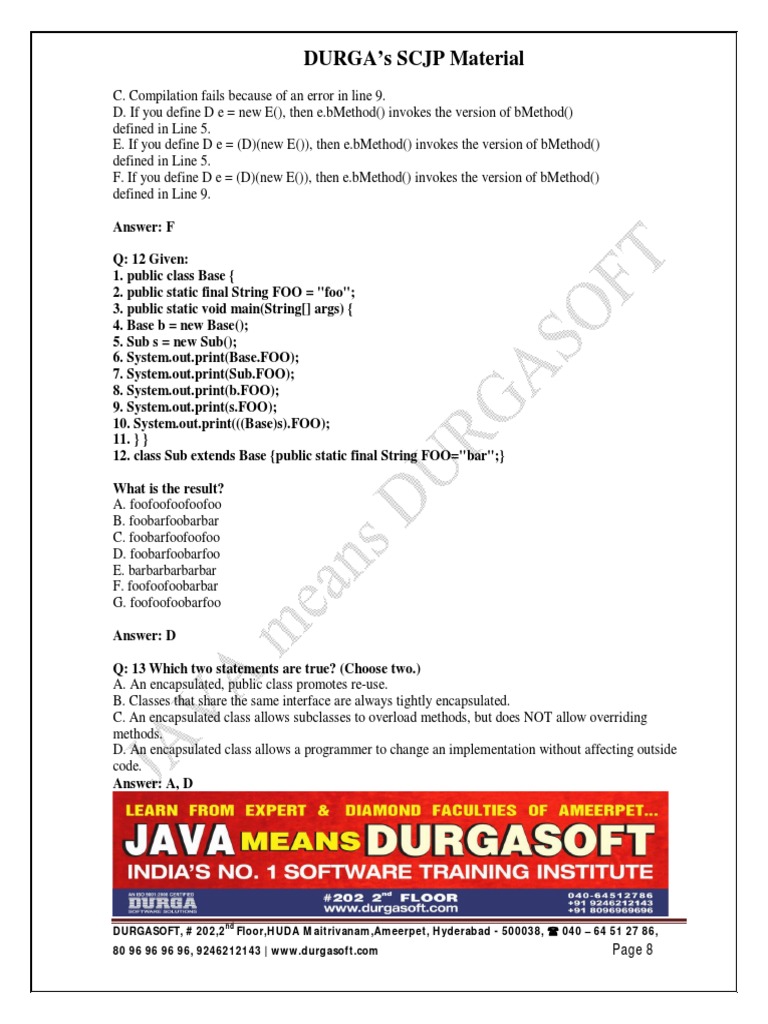 DurgaSoft SCJP Study Material | PDF