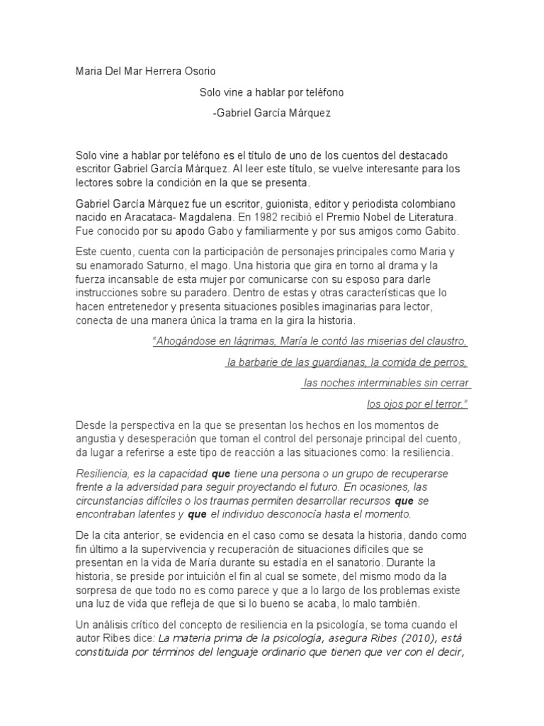 Análisis de "Solo vine a hablar por teléfono" | PDF | Gabriel García ...
