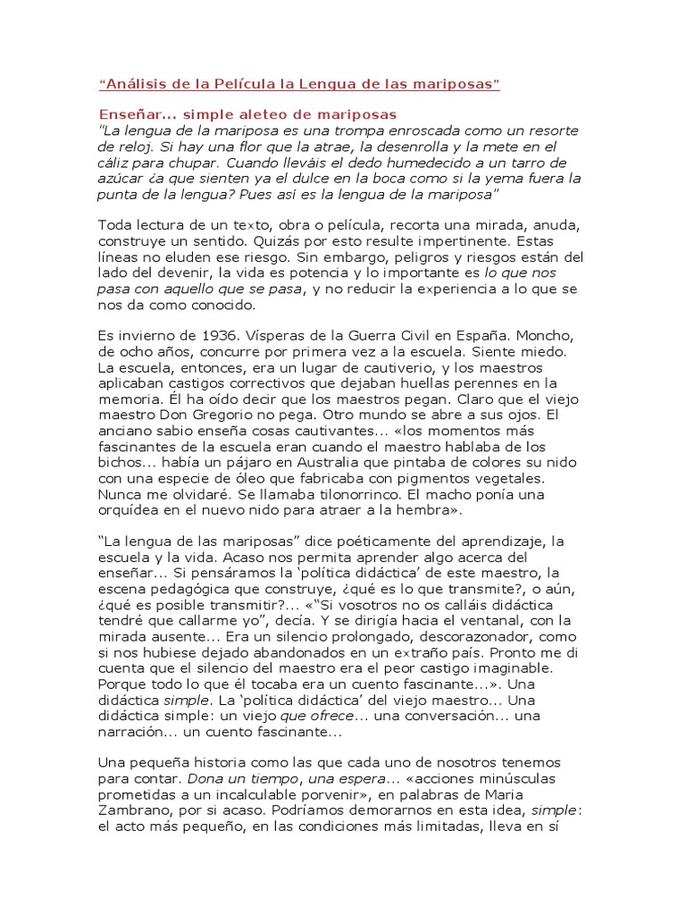 Análisis de La Película La Lengua de Las Mariposas | PDF | Libertad ...