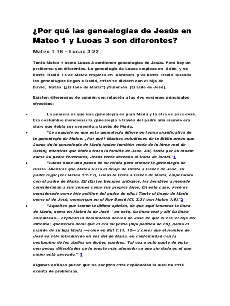 Por Qué Las Genealogías de Jesús en Mateo 1 y Lucas 3 Son Diferentes ...