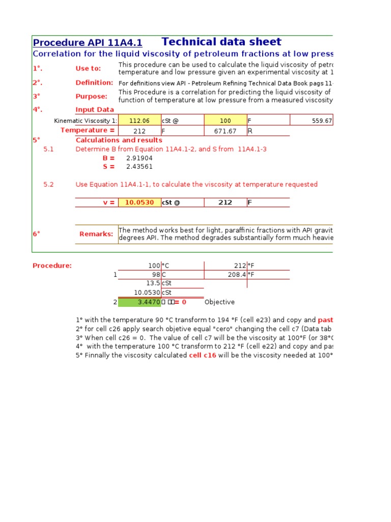 Technical Data Sheet: Procedure API 11A4.1 | PDF | Viscosity | Petroleum