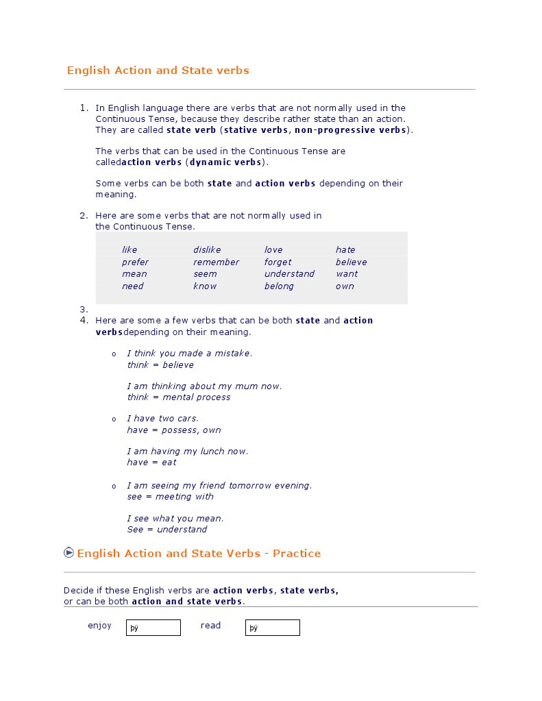 Action vs. State Verbs in English | PDF | Grammatical Tense | Verb