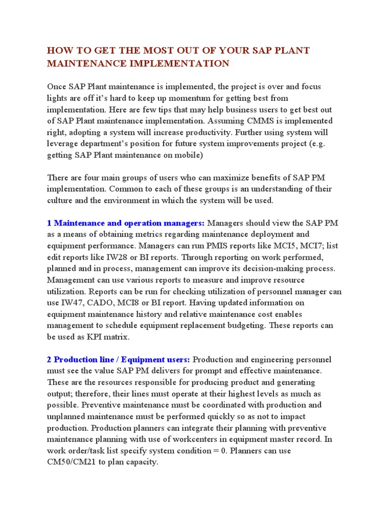 How To Get The Most Out of Your Sap Plant Maintenance Implementation ...