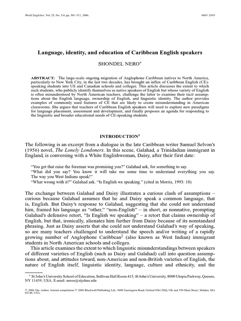 Language Identity and Education of Caribbean English Speakers | PDF ...