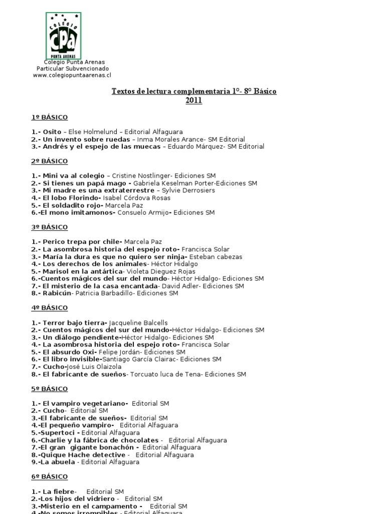 Textos Complementarios de 1º a 8º | Ficción y literatura
