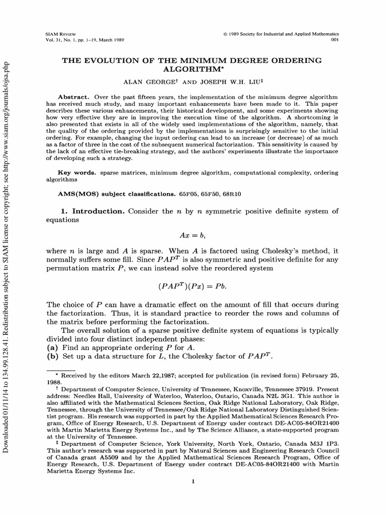 The Evolution of The Minimum Degree Ordering Algorithm | PDF | Vertex (Graph Theory) | Matrix ...
