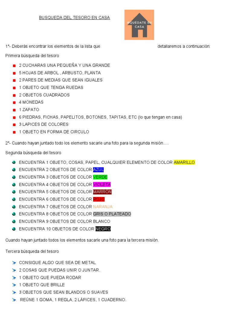 Busqueda Del Tesoro en Casa | PDF