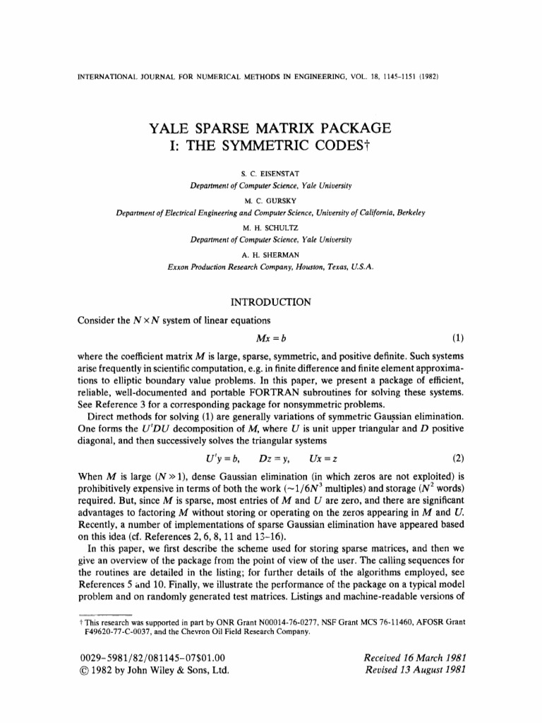 Yale Sparse Matrix Package I The Symmetric Codes | PDF | Matrix ...