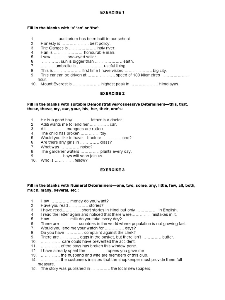 Determiners Exercise | PDF