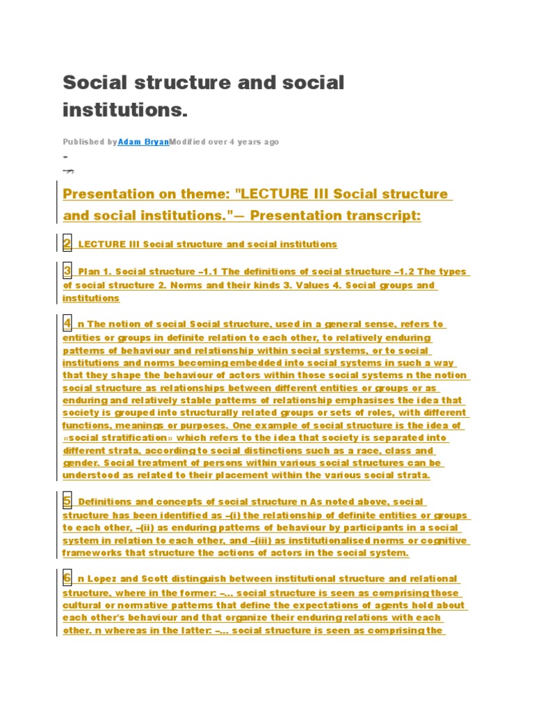 Social Structure and Social Institutions | PDF | Social Structure ...