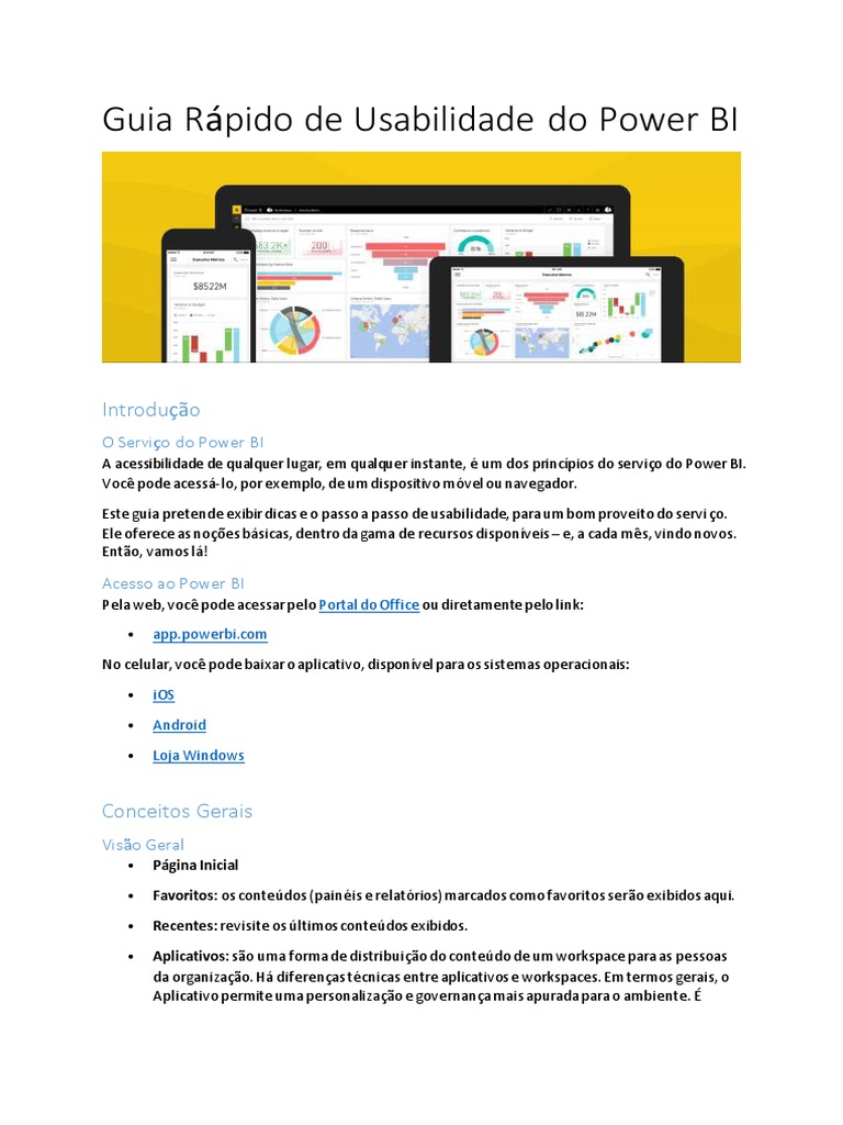 Guia Rápido de Usabilidade Do Power BI | PDF | Microsoft Excel | Celulares