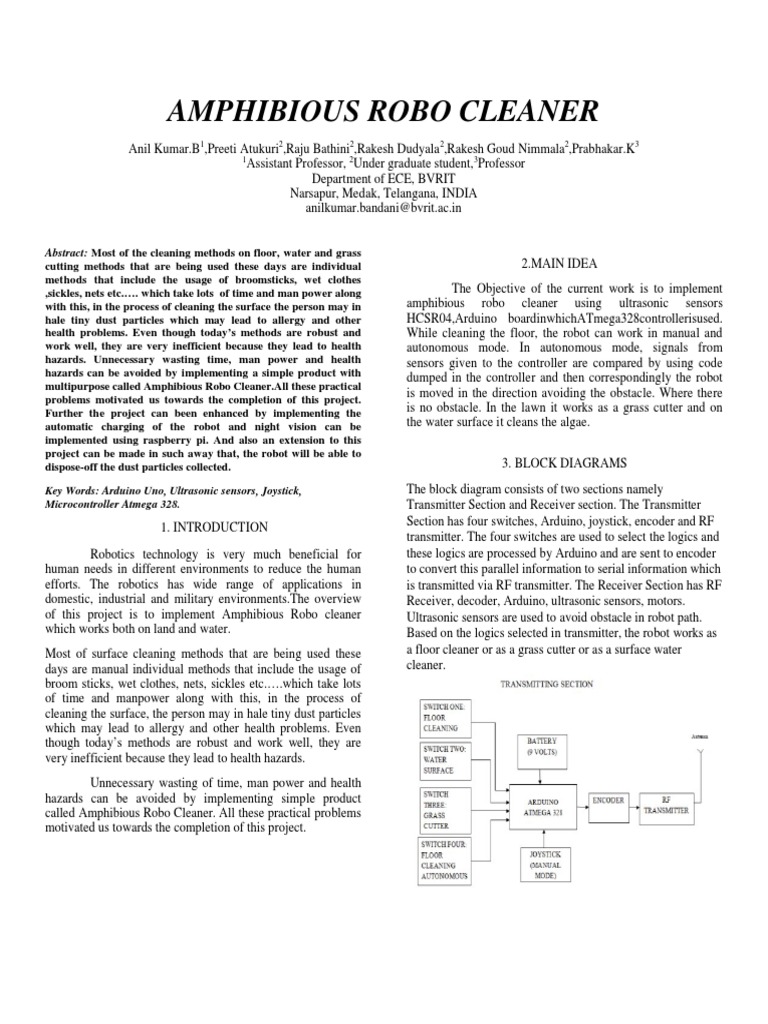 Amphibious Robo Cleaner Ieee Paper | PDF | Computers | Technology ...