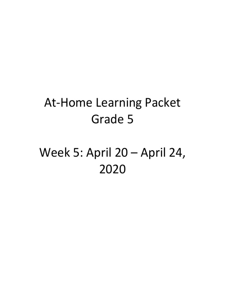 Learning at Home Packet 5th Grade Week 5 Part 1 | PDF | Plot (Narrative ...