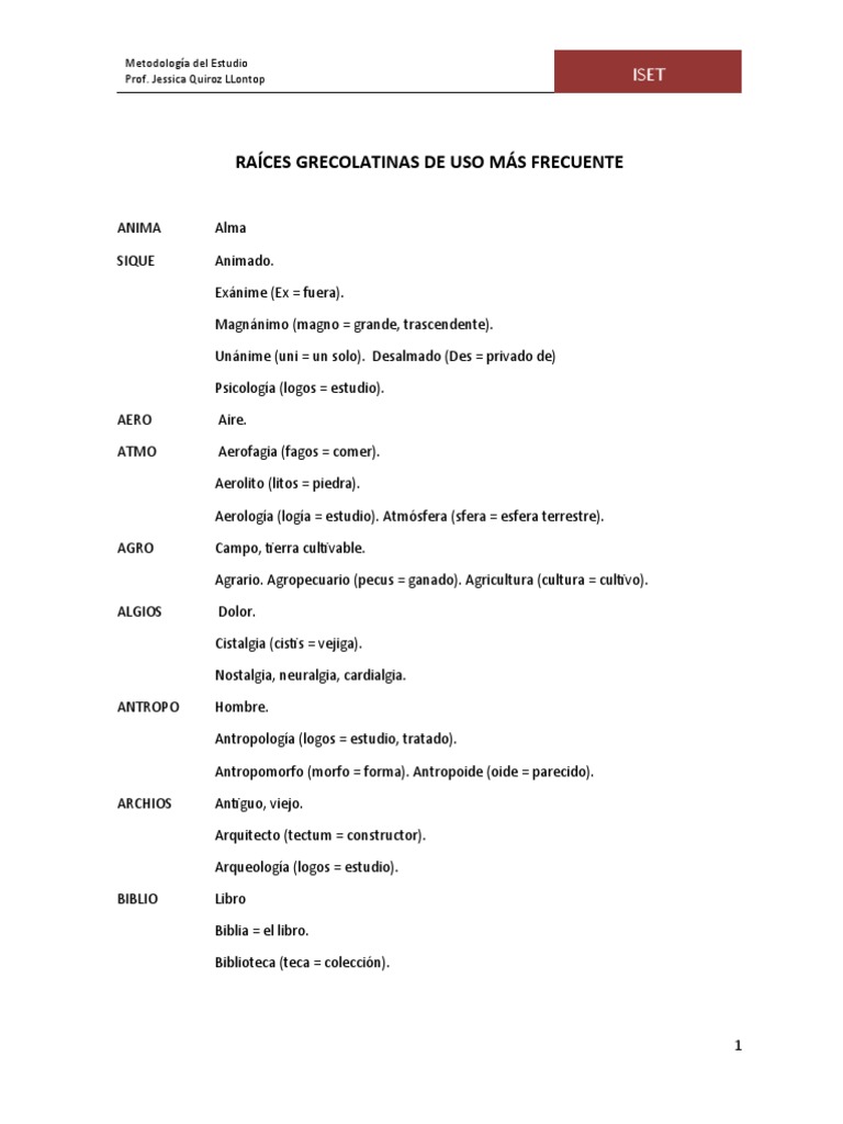 Raíces Grecolatinas de Uso Más Frecuente | PDF | Salud y bienestar ...