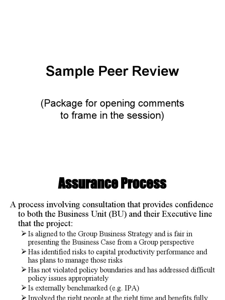 Sample Peer Review: (Package For Opening Comments To Frame in The ...