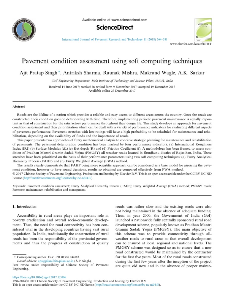 Pavement Condition Assessment Using Soft Computing Techniques