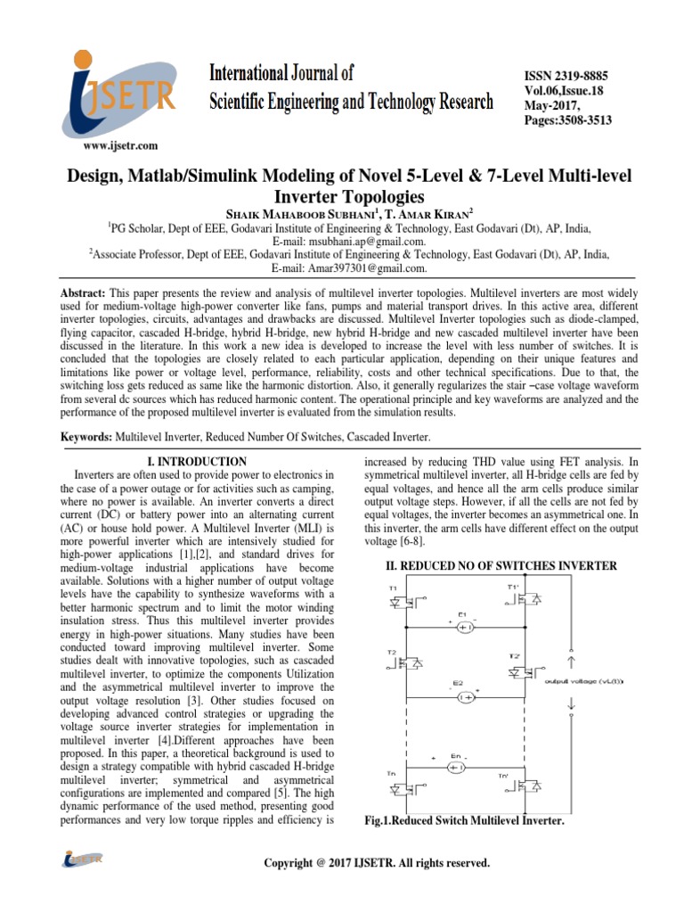 Design, Matlab/Simulink Modeling of Novel 5-Level & 7-Level Multi-Level ...