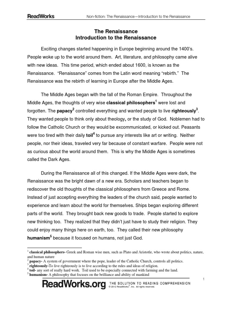 Renaissance Introduction Reading | PDF | Renaissance | Middle Ages