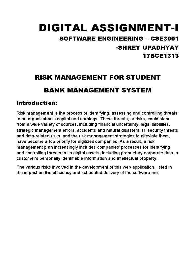 Digital Assignment Software | PDF | Refinancing | Credit Risk