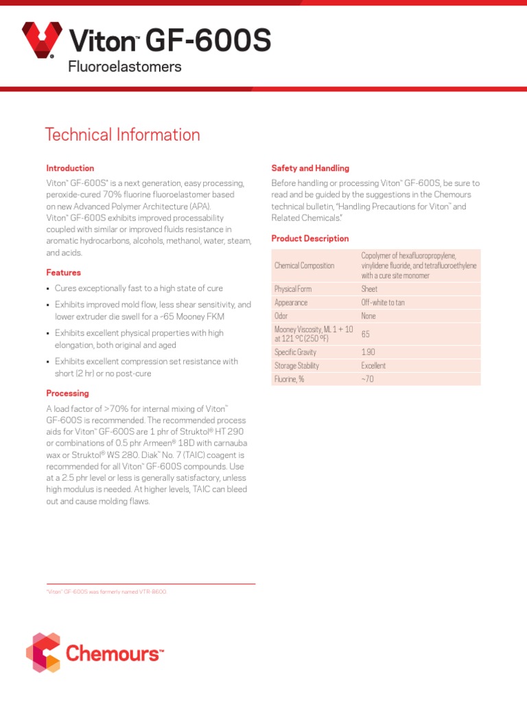 Viton GF 600s Technical Information | PDF | Fluorine | Platinum