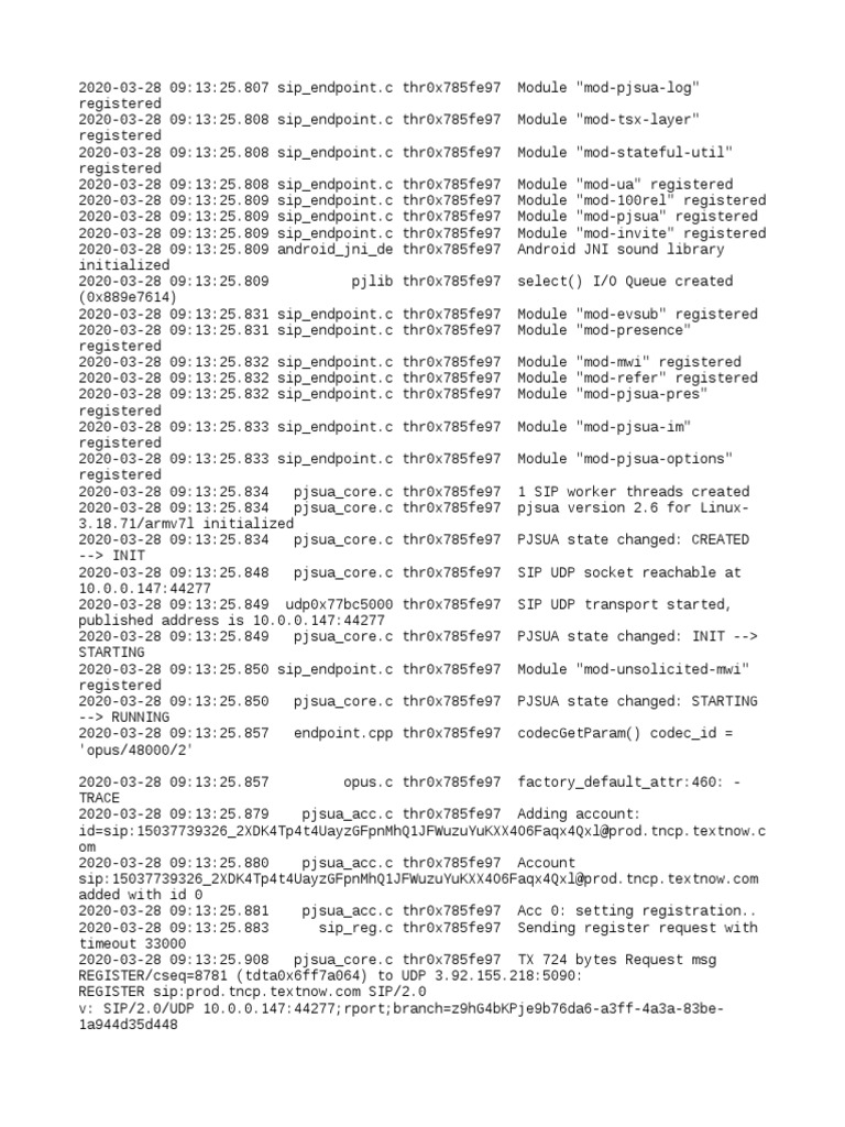 Sip Log | PDF | Session Initiation Protocol | Transmission Control Protocol