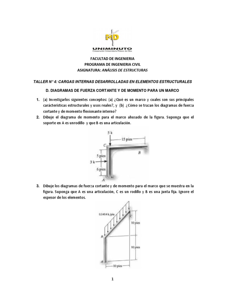 Taller #4 Cargas Internas Desarrolladas en Elementos Estructurales ...