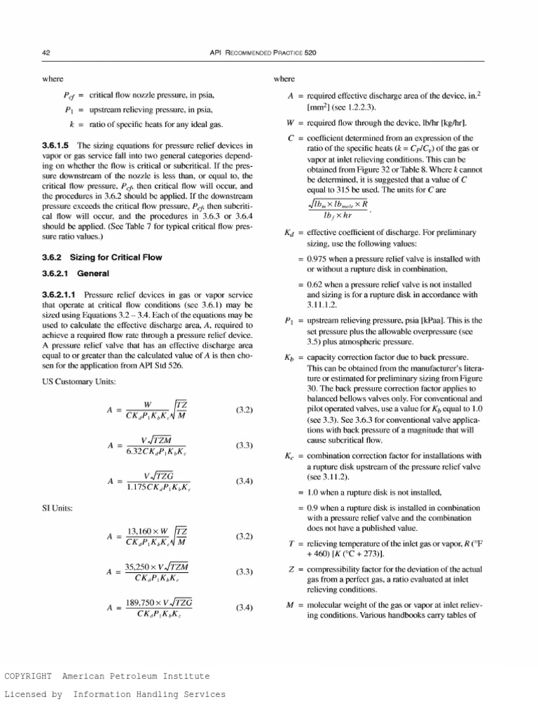 API 520 pt I PR Devices - Sizing & Selection - المعادلة PDF | PDF