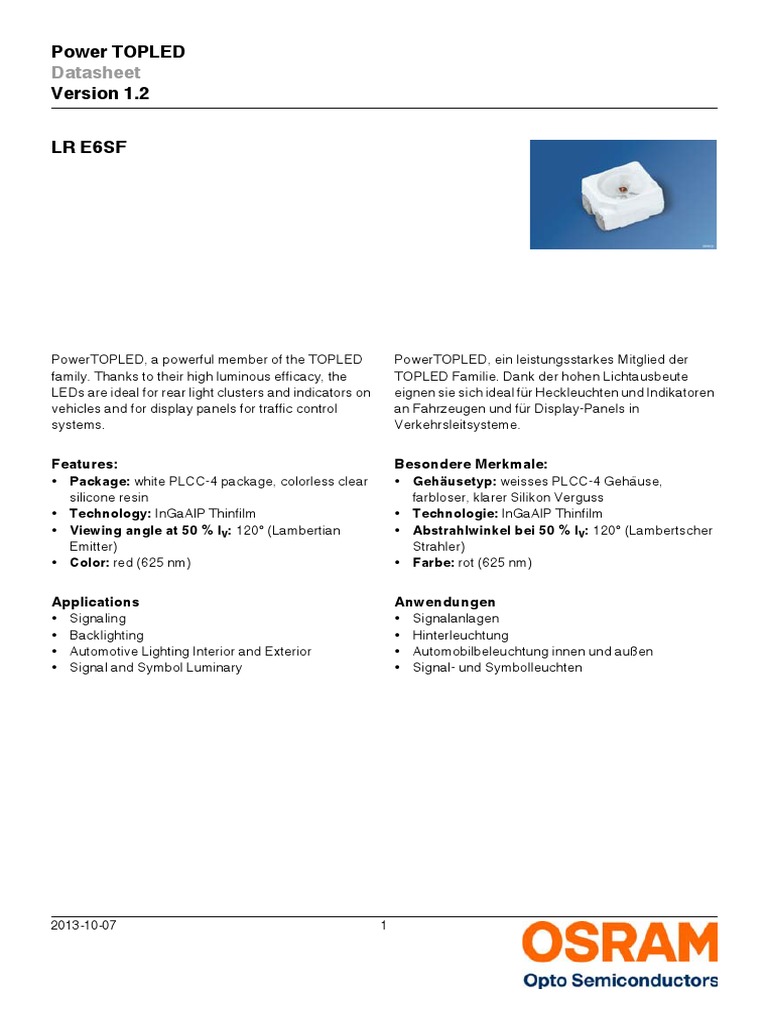 LR E6SF Power TOPLED V1.2 | PDF | Light | Materials