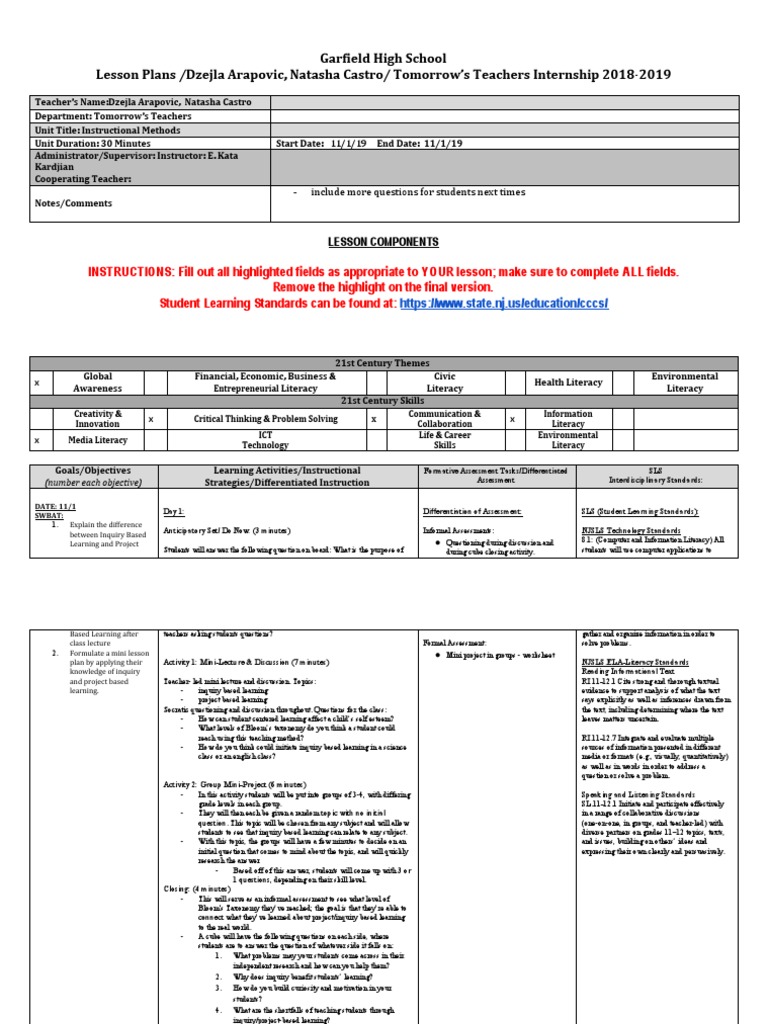 Lesson Plan Inquiry Project Based Learning 1 | PDF | Inquiry Based ...