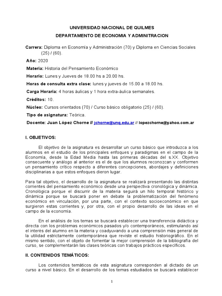 Programa HPE López Chorne 2020 | PDF | Historia del pensamiento económico | John Maynard Keynes