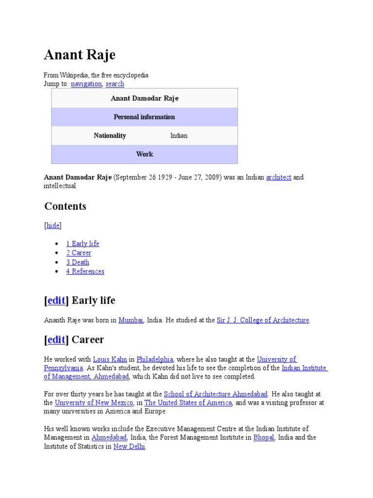 Anant Raje: Notable Indian Architect | PDF | Art