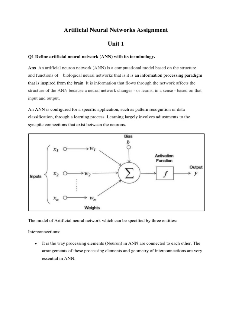 ANN Unit 1 Ass PDF | PDF | Artificial Neural Network | Neuron