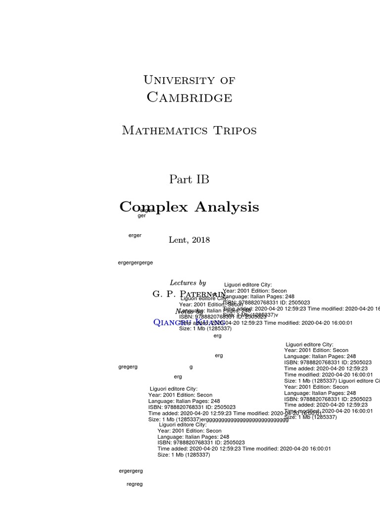 Cambridge: Complex Analysis | PDF | Holomorphic Function | Derivative