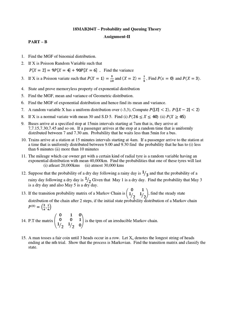 PQT-Assignment 2 PDF | PDF | Markov Chain | Probability Distribution